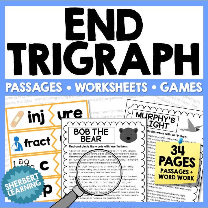 End Trigraph - Phonics Passages + Worksheets + Games - ear, air, ure ...