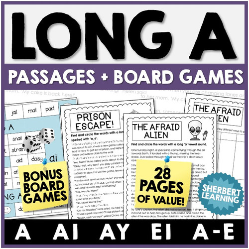 Long A Vowel Sounds - PHONICS - Reading Passages & Board Games - A A-E ...