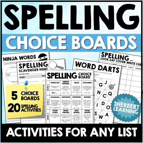 Spelling Choice Boards | Sherbert Learning
