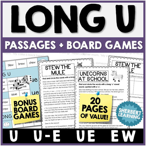 Long U Vowel Sounds - PHONICS - Reading Passages & Board Games - U U-E ...