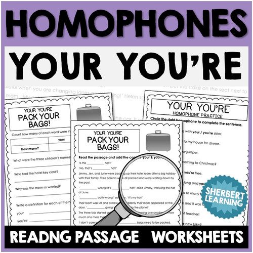 YOUR YOU'RE - Homophones - Reading Passages Worksheets REVISION ...