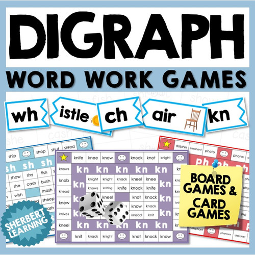 Digraph Games - Board Games & Word Work - PHONICS sh ch wh ph kn kn tch ...