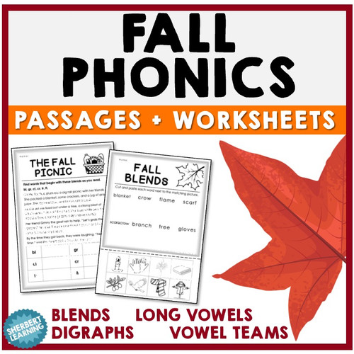 Fall Phonics - Reading Passages + Worksheets - Blends Digraphs, Long ...