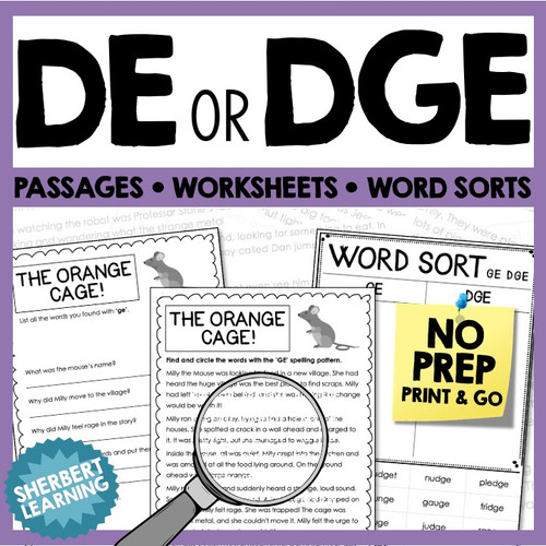 DE or DGE - PHONICS - Reading Passages & Follow Up Worksheets + Word ...