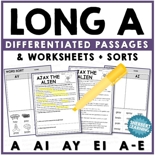 Long A Vowel A A-E AI AY EI Reading Passages + Worksheets Vowel Teams ...