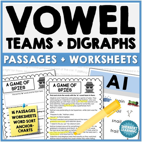 Vowel Team & Digraph - Reading Passages + Worksheets Activities ...