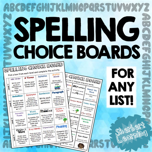 Spelling Choice Boards | Sherbert Learning