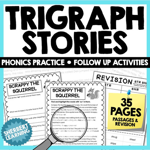 Trigraph Stories - Reading Phonics Passages - scr spl str shr spr squ ...