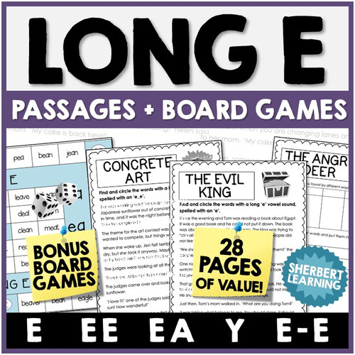 Long E Vowel Sounds - PHONICS - Reading Passages & Board Gam - E E-E EA ...