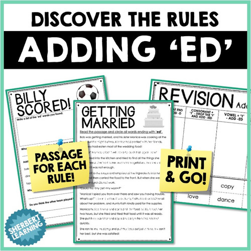 Adding ED - Discover the Rules - Suffixes - PASSAGE + WORKSHEETS + WORD ...