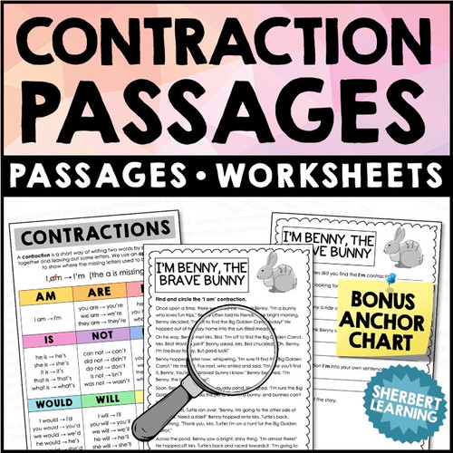 Contraction Reading Passages + Worksheets + Anchor Chart - 1st, 2nd ...