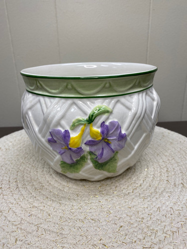 Loucarte Ceramic Flower Pot Iris on Basketweave Made in Portugal ...