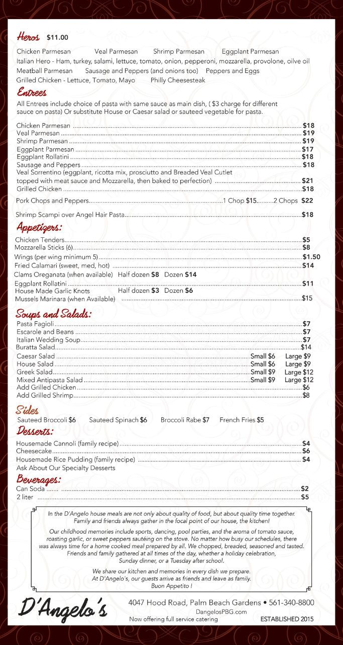 D'Angelo's | Menu