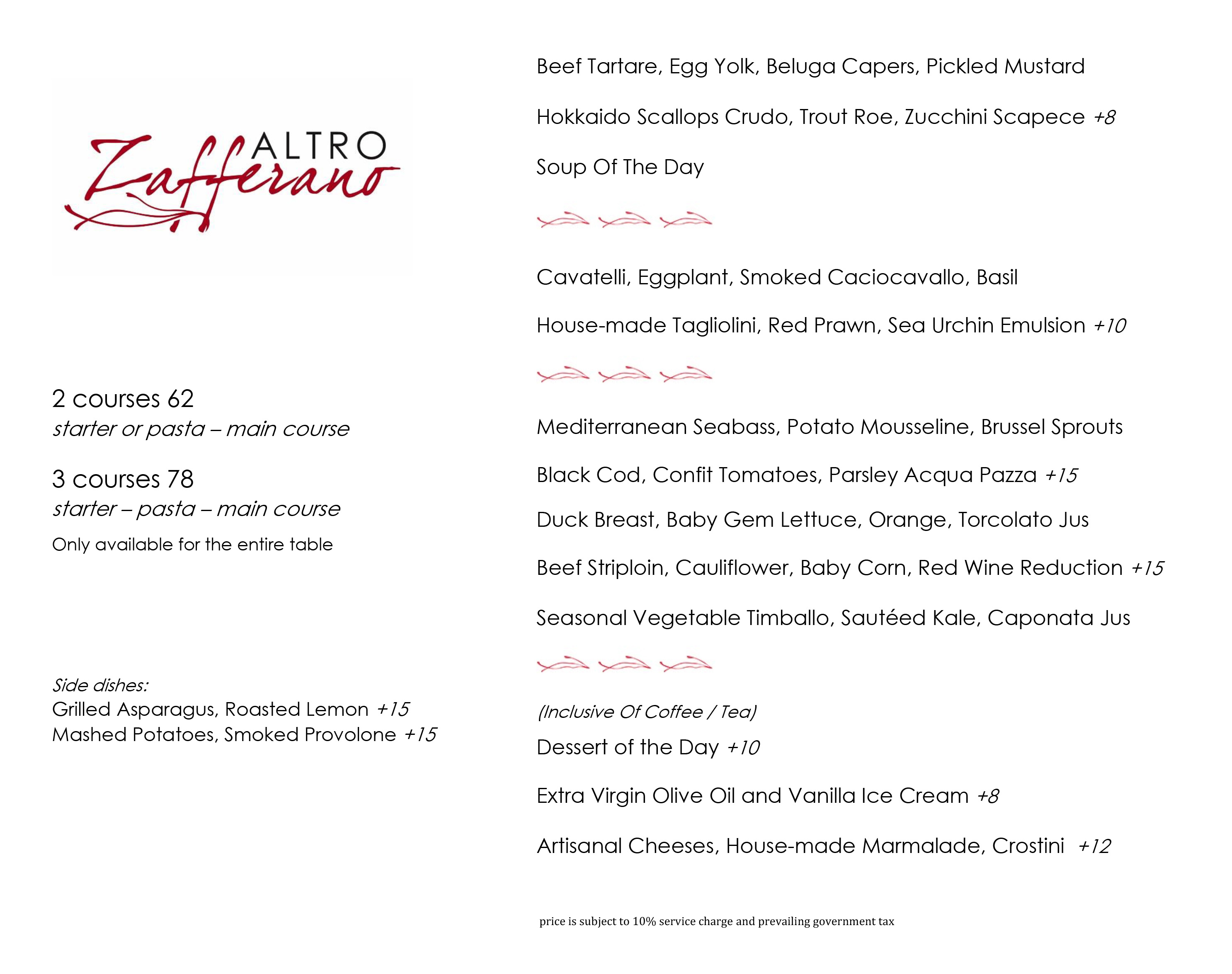 Altro Zafferano | Menus