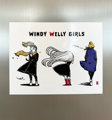 Postcard size Magnet "Windy Welly Girls" | Welly Girl NZ