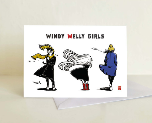 Greeting Card "Windy Welly Girls" | Welly Girl NZ