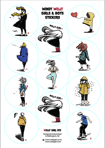 "Windy Welly Girls & Boys" Assorted Round Sticker Sheet (A4) | Welly ...
