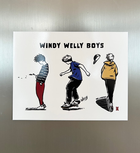 Postcard size Magnet "Windy Welly Boys" | Welly Girl NZ