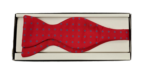 Pure Silk Bow Tie - Red / Blue Polka Dot | Classic Cap Co Ltd