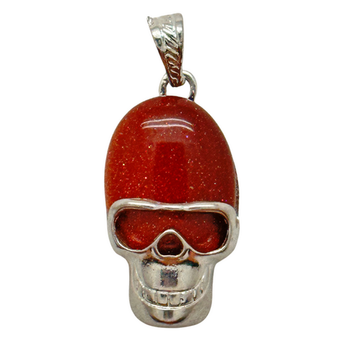 Silver Skull Goldstone Gemstone Pendant | Smoky Mountain Relic