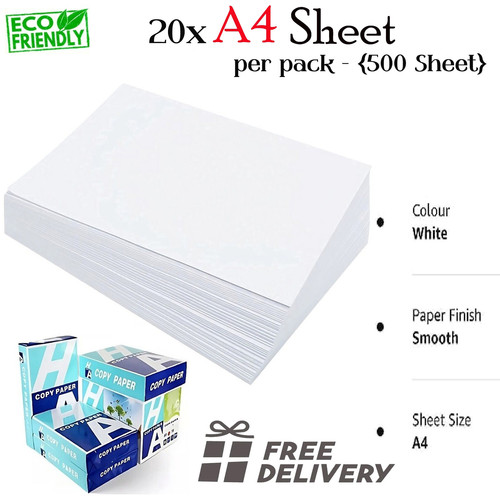 20x A4 Copier Printer Paper 80GSM 500 Sheets Premium White Office Home ...