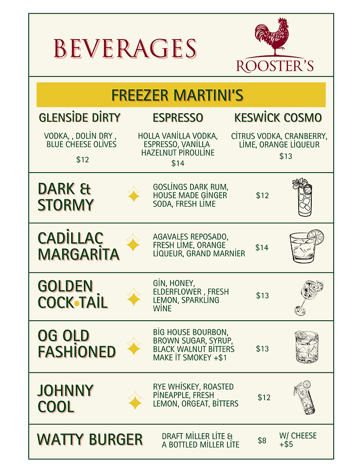 DRINK MENU | Rooster's Glenside