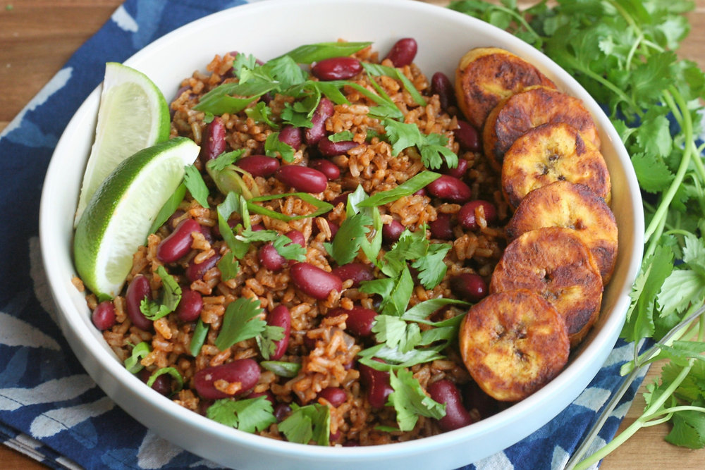 Caribbean Spiced Beans & Rice with Fried Plantains