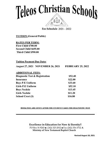 TUITION | Teleos Christian Schools| Nassau, Bahamas