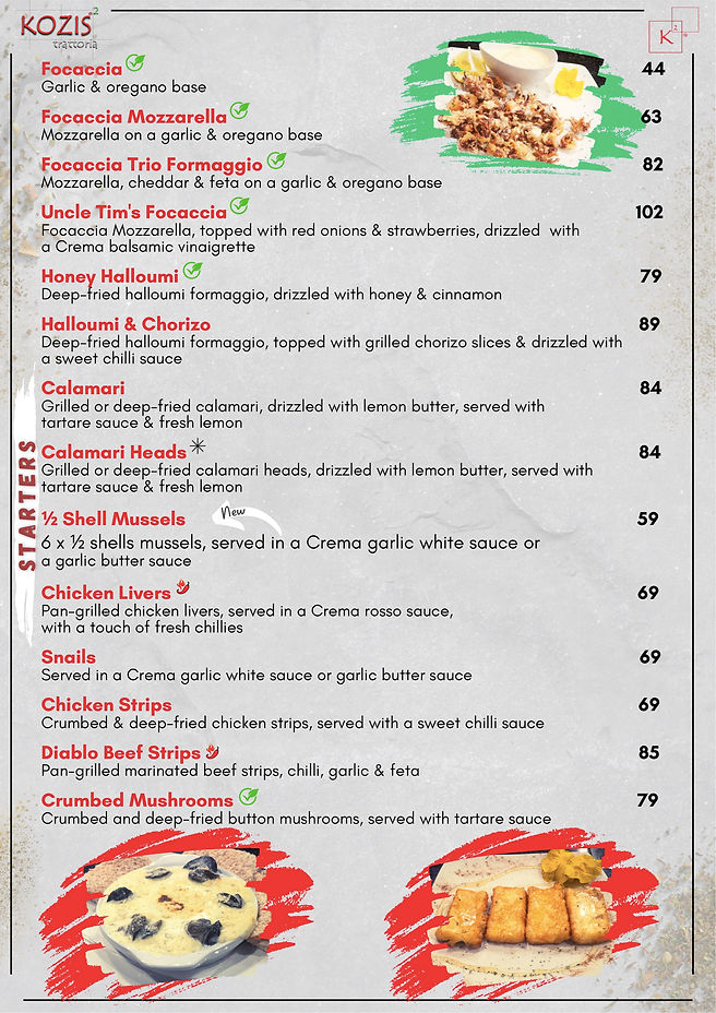Menu Kozis Trattoria
