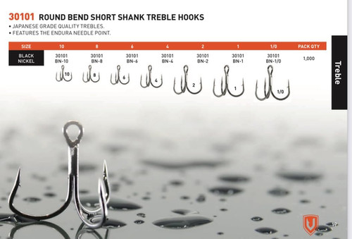 30101 Victory Hook Round Bend Short Shank Treble Hook | Circlebtackle