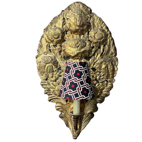 Antique Repousse Baroque Single Light Wall Sconce With Hermes Shades ...