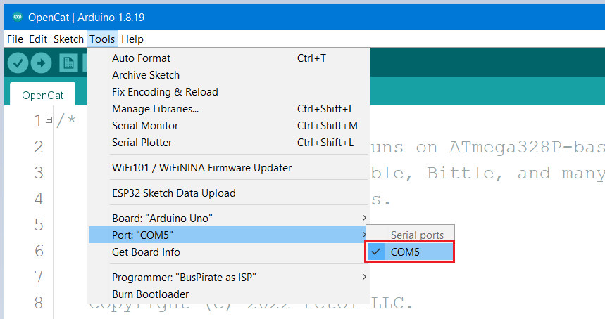 Cannot upload sketch - not in sync | Petoi Camp Cannot upload sketch - not in sync | Petoi Camp