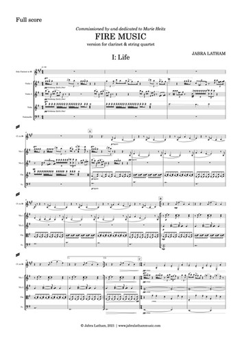 FIRE MUSIC | for clarinet & string quartet | Jabra Latham