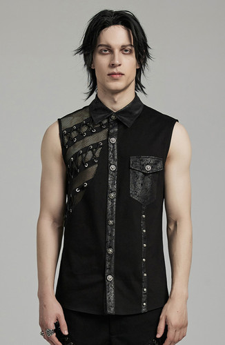 PUNK RAVE - Engraved Skull Asymmetric Sleeveless Shirt | Borderline Plus