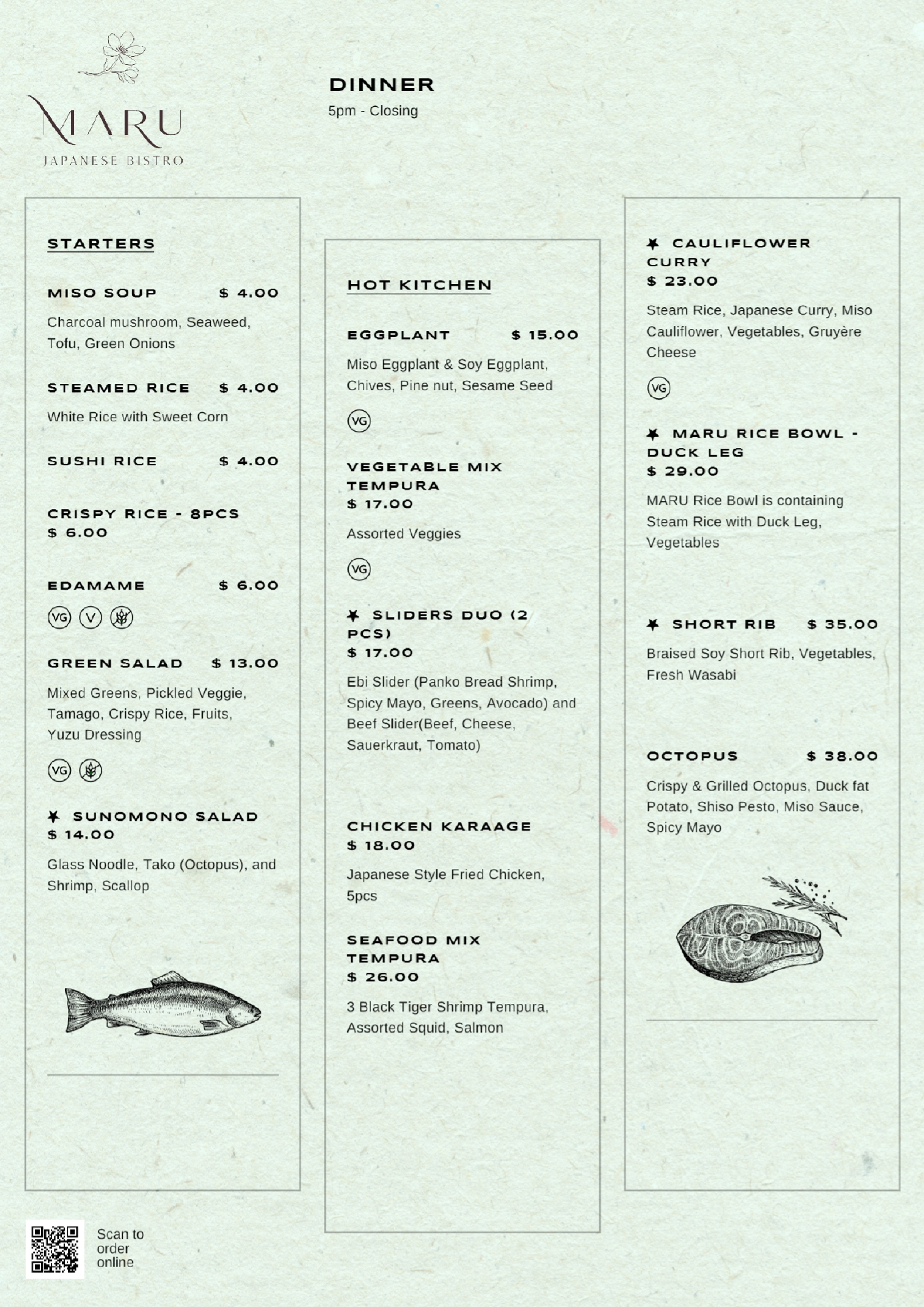 DINING MENU | MARU Japanese Bistro | Leslieville and The Beaches Restaurant