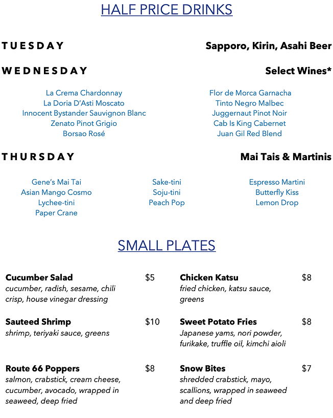 Weekday Drink and Small Plates Specials | Wild Tuna Sushi