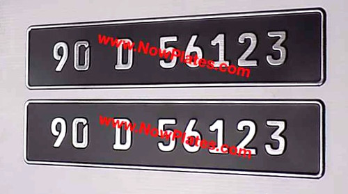 Pair of Small German Font Brushed Chrome Pressed Plates | nowplates