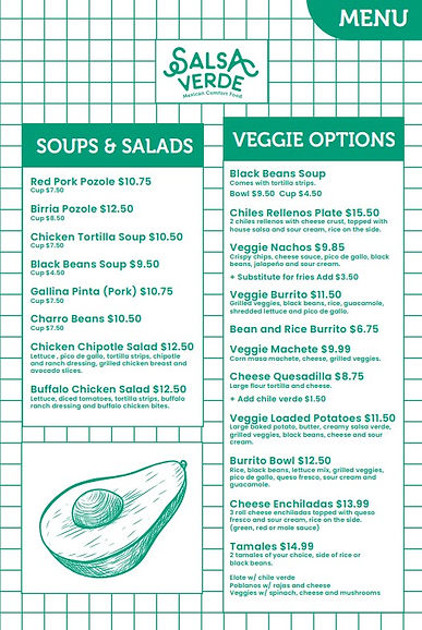 Menus | Salsa Verde