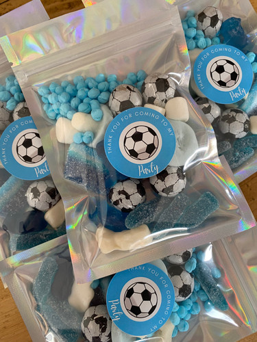Blue & White Football Themed Sweet Pouches | Isabel's SweetTreats