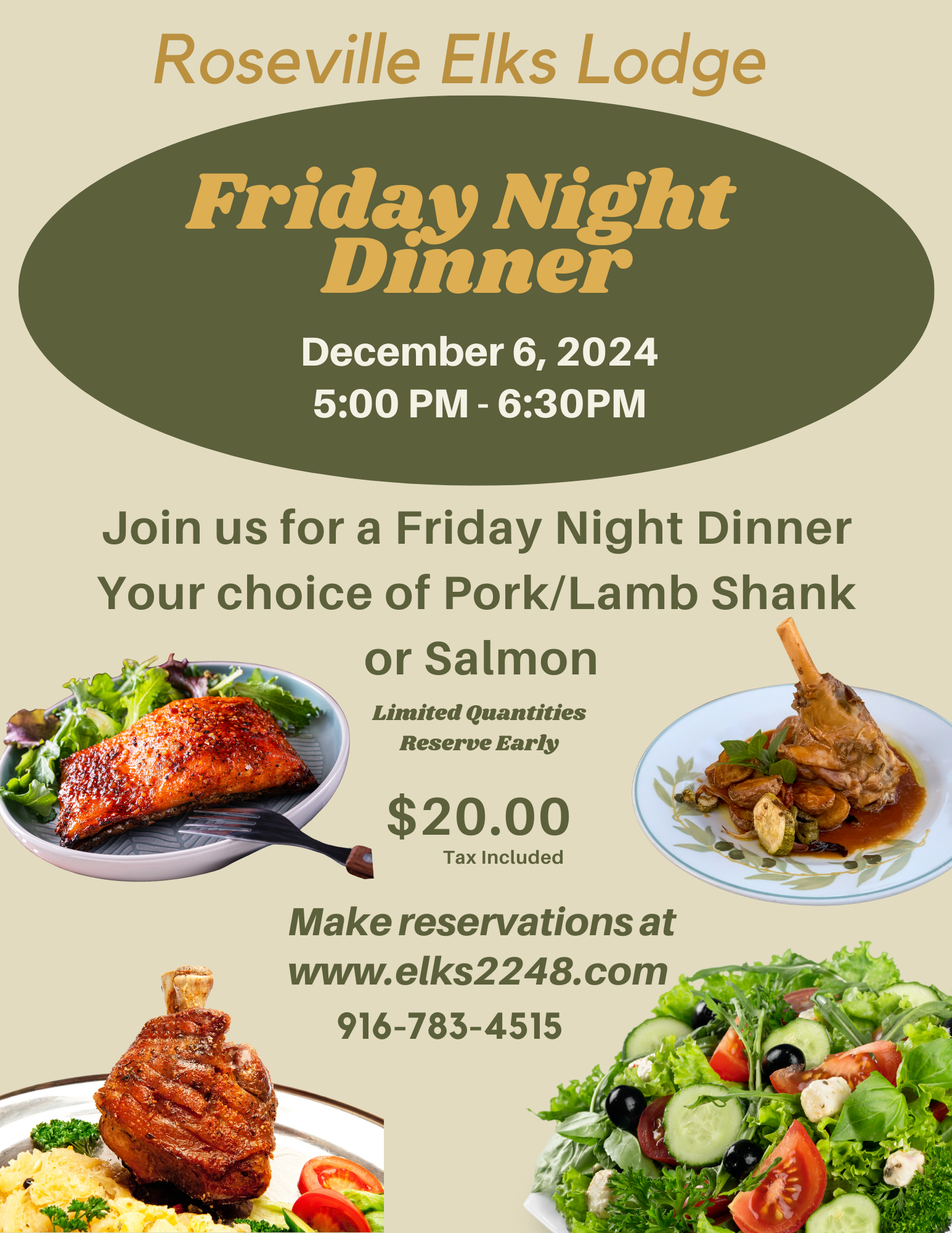 Friday Dinner - December 6th | Roseville Elks #2248