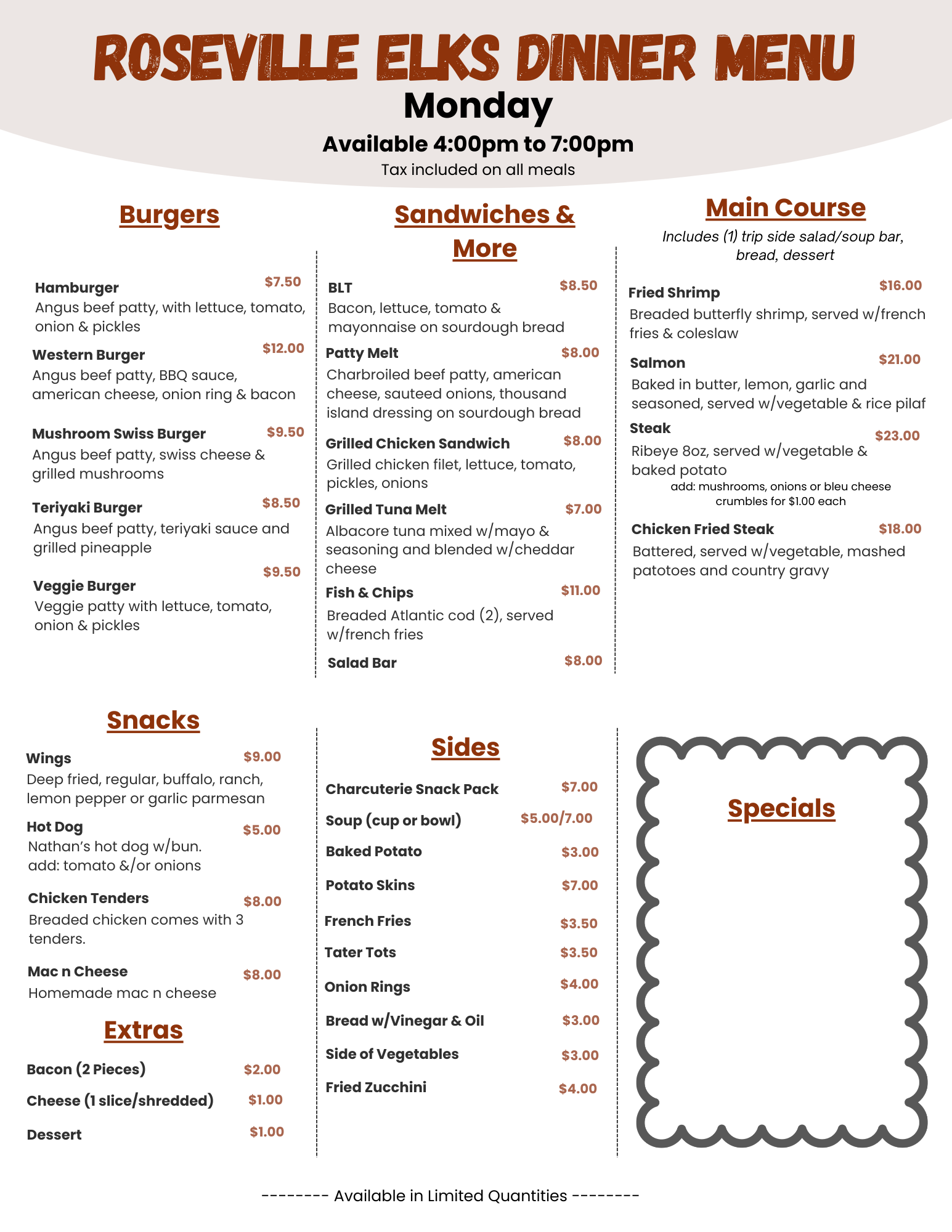 Monday Night Dinner - April 28th | Roseville Elks #2248