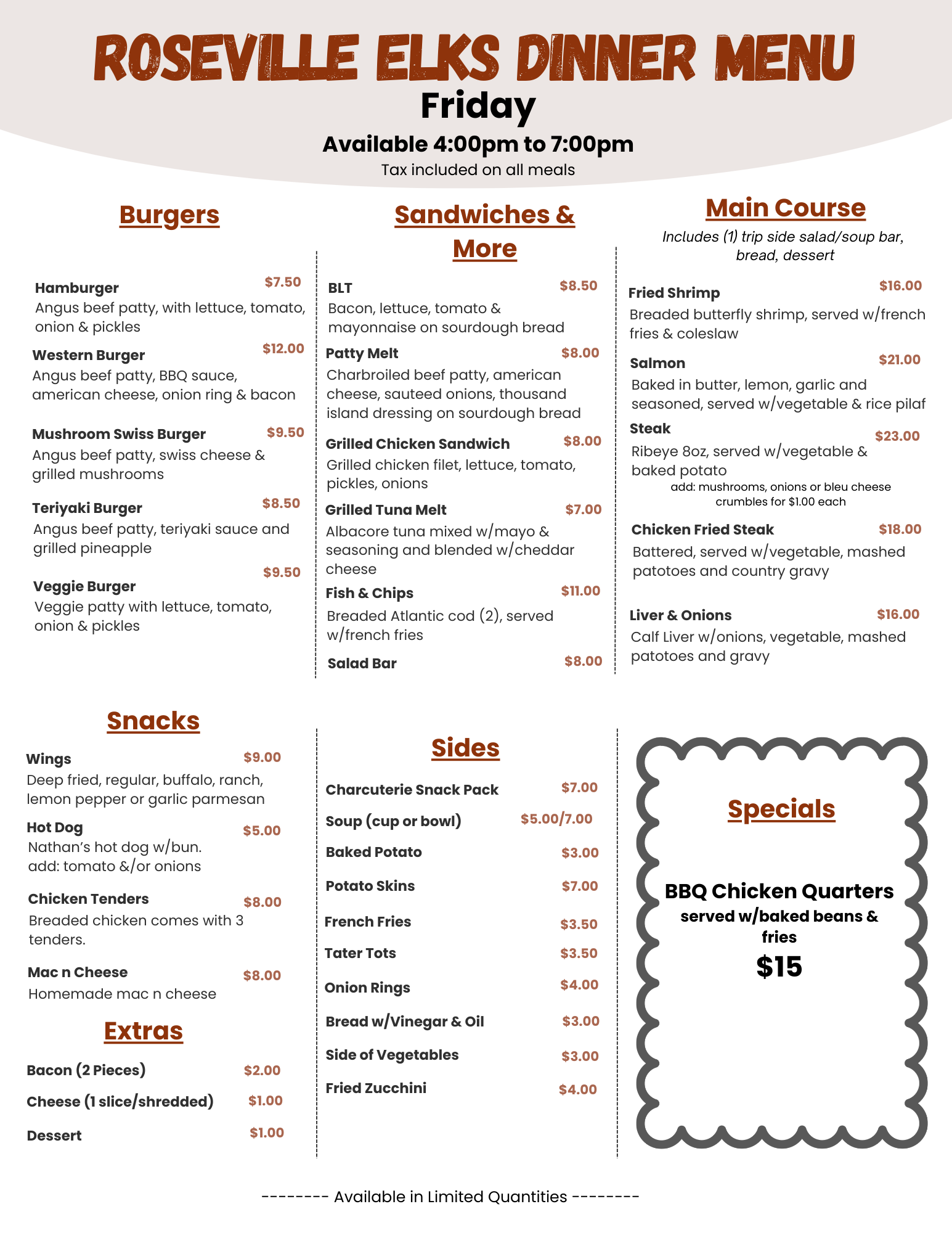 Friday Night Dinner - April 25th | Roseville Elks #2248