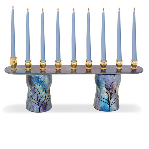 Contemporary Tall Menorah - In Amethyst, Blue & Silver Colors ...
