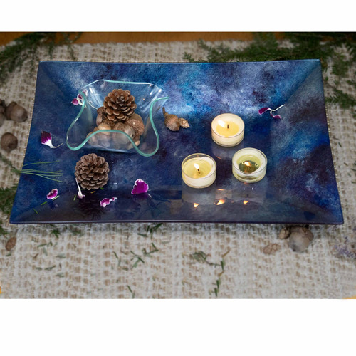 Stunning Large Serving Platter in Sapphire Purple and Silver | SandAndWater