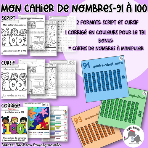 Cahier de Nombres de 91 à 100 PDF – Maternelle, CP, 1re année | Marie ...