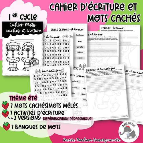 Cahier d'écriture et Mots Cachés 1er cycle ÉTÉ | Marie Rochon Enseignante