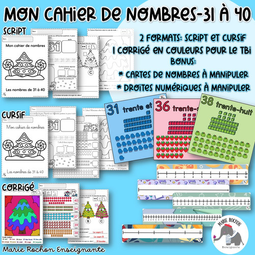 Cahier de nombres 31 à 40 Maternelle et 1re année | Marie Rochon ...