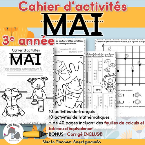 Cahier d'activités MAI 3e année | Français et mathématiques à imprimer