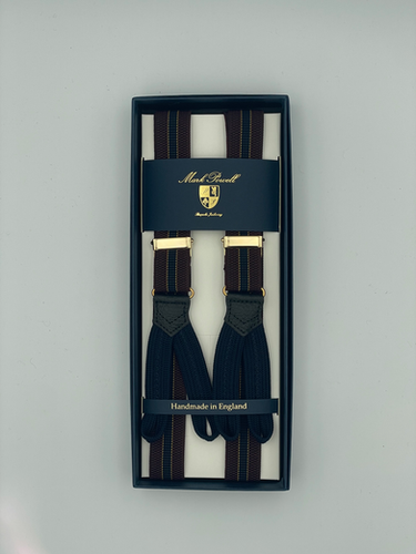 Burgundy & Navy Stripe Braces | Mark Powell Bespoke Tailoring, London