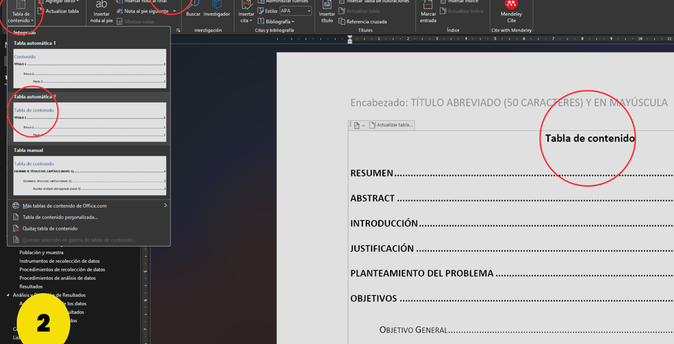 Creando los índices automatizados de las Normas APA 7 en WORD: Tabla de ...